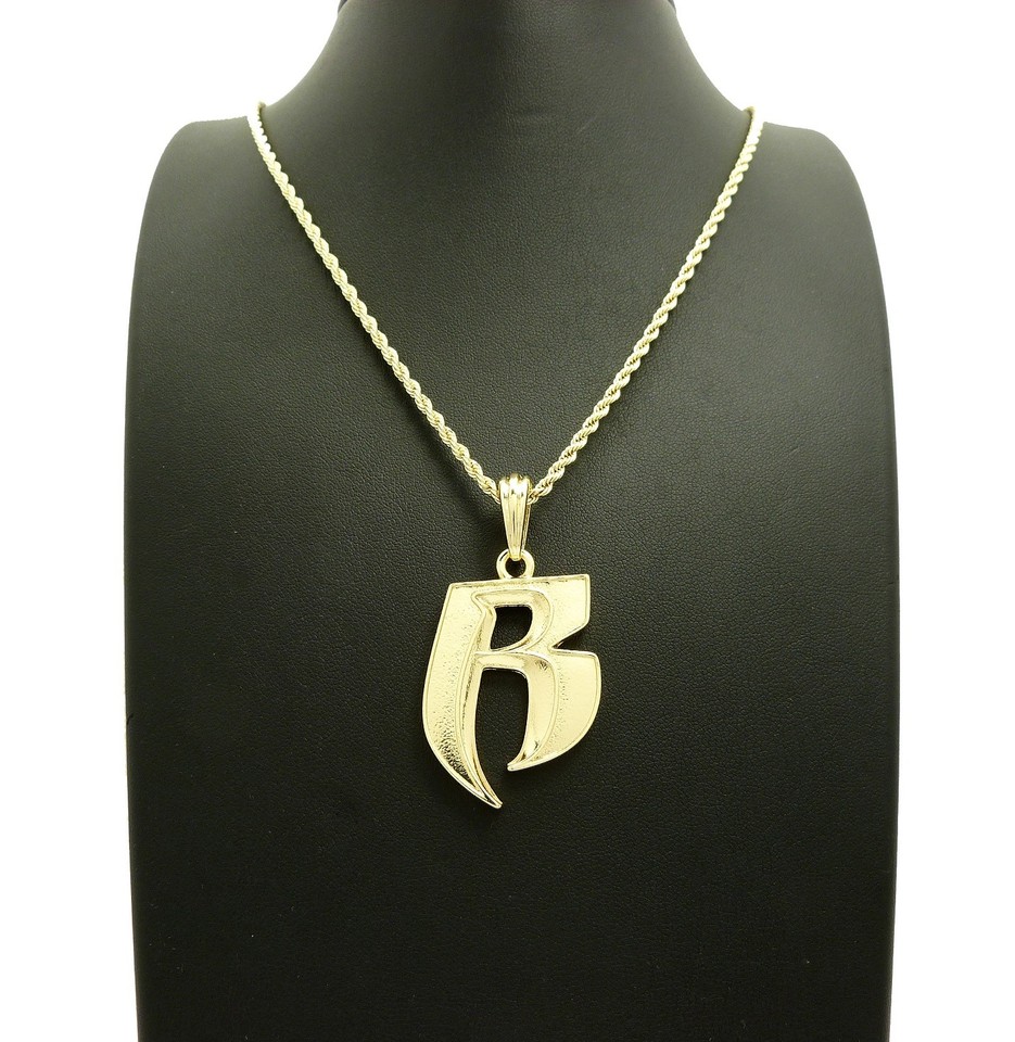 NEW 'R' RUFF RYDERS PENDANT & 24" BOX/CUBAN/ROPE CHAIN HIP HOP NECKLACE ...