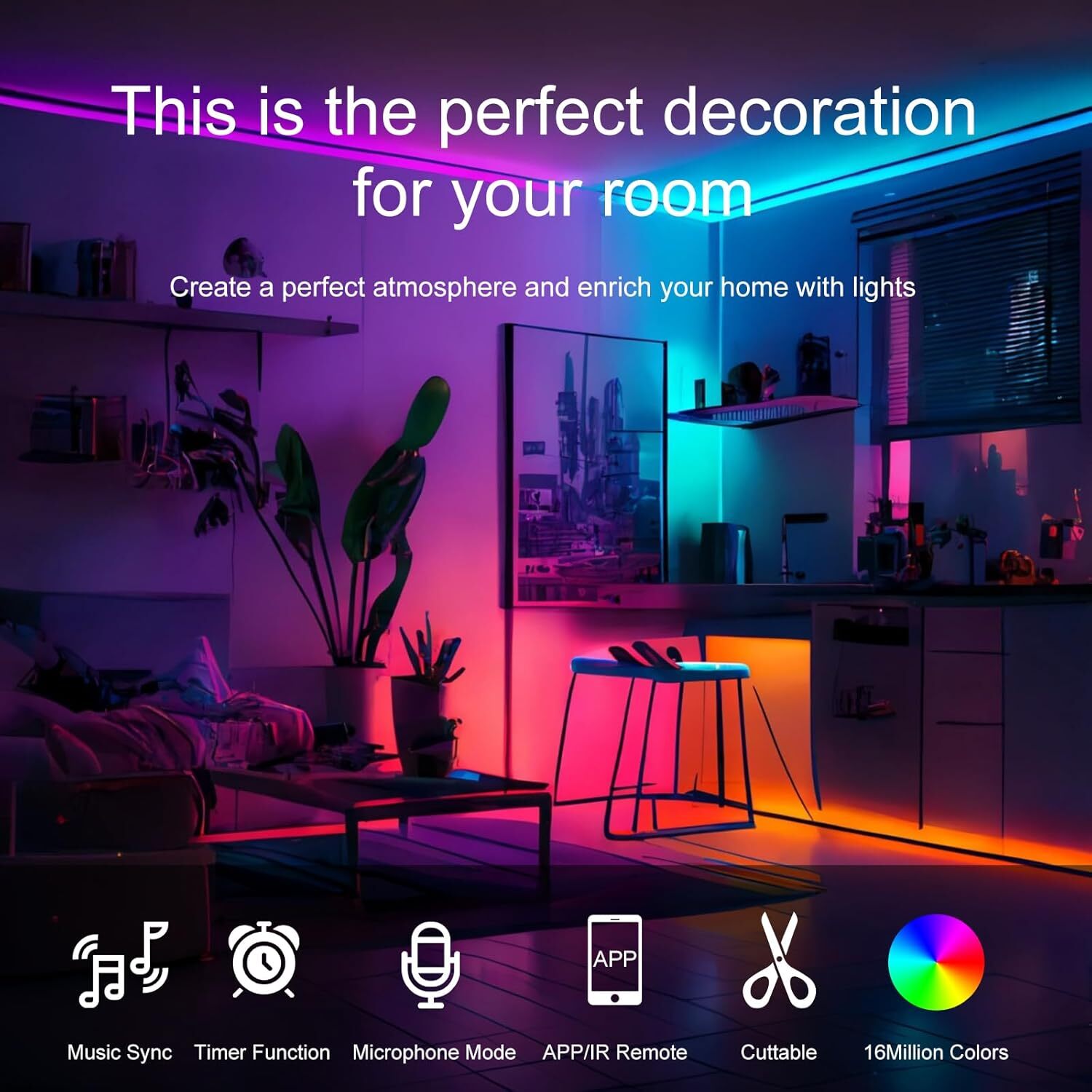 200 FT Led Strip Lights for Bedroom, Remote and App Control RGB Color ...