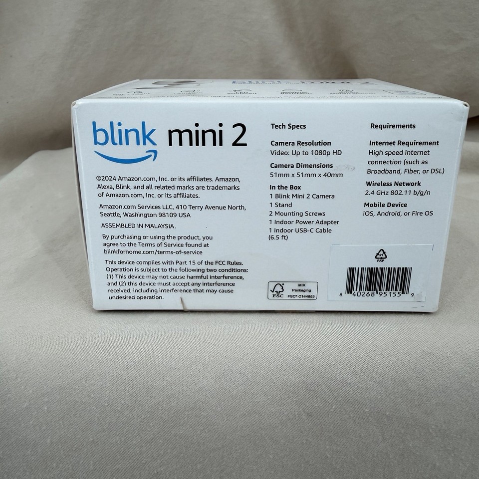 Blink Mini 2 Indoor and Outdoor White Plug-in Smart Security Camera HD ...