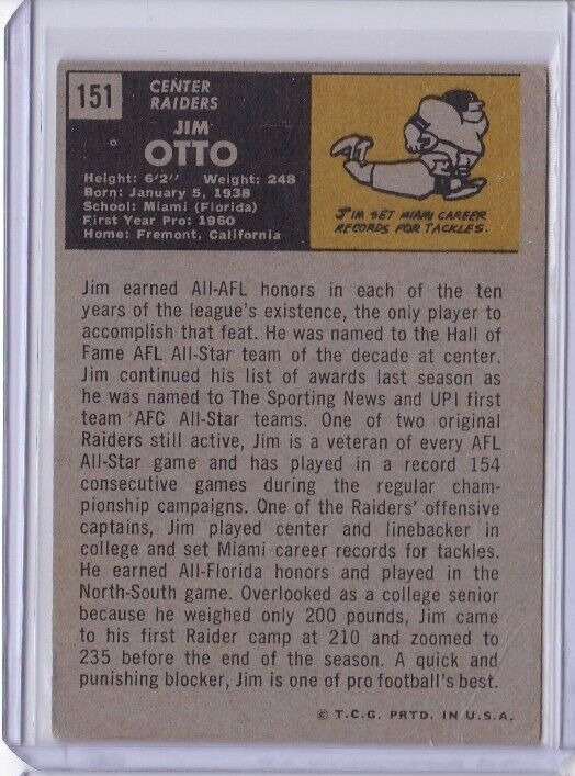 1971 Topps FOOTBALL #151 JIM OTTO OAKLAND RAIDERS HOF | eBay