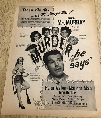 1945 MURDER HE SAYS Fred MacMurray, Helen Walker, Marjorie Main - Vtg ...