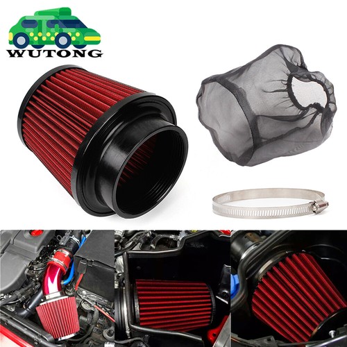 Red 4" 100mm Inlet Car Truck Air Intake Cone Dry Air Filter + Filter ...