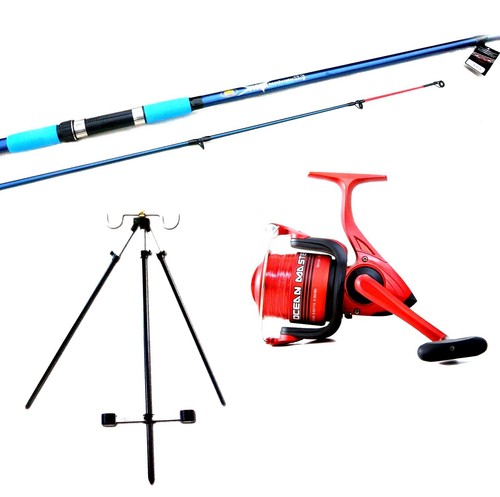 Fission 14ft Sea Fishing Beach Beachcasting Rod Ocean Reel Tripod Kit ...