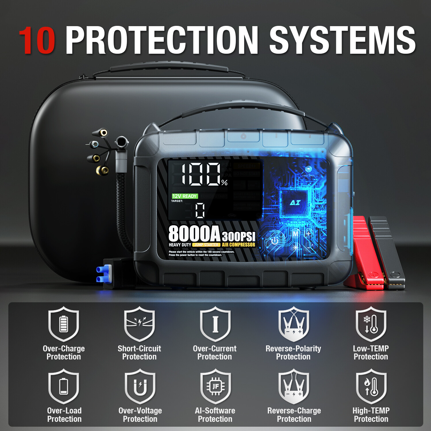 8000A Car Jump Starter with Air Compressor Power Bank Portable Emergency Battery | eBay