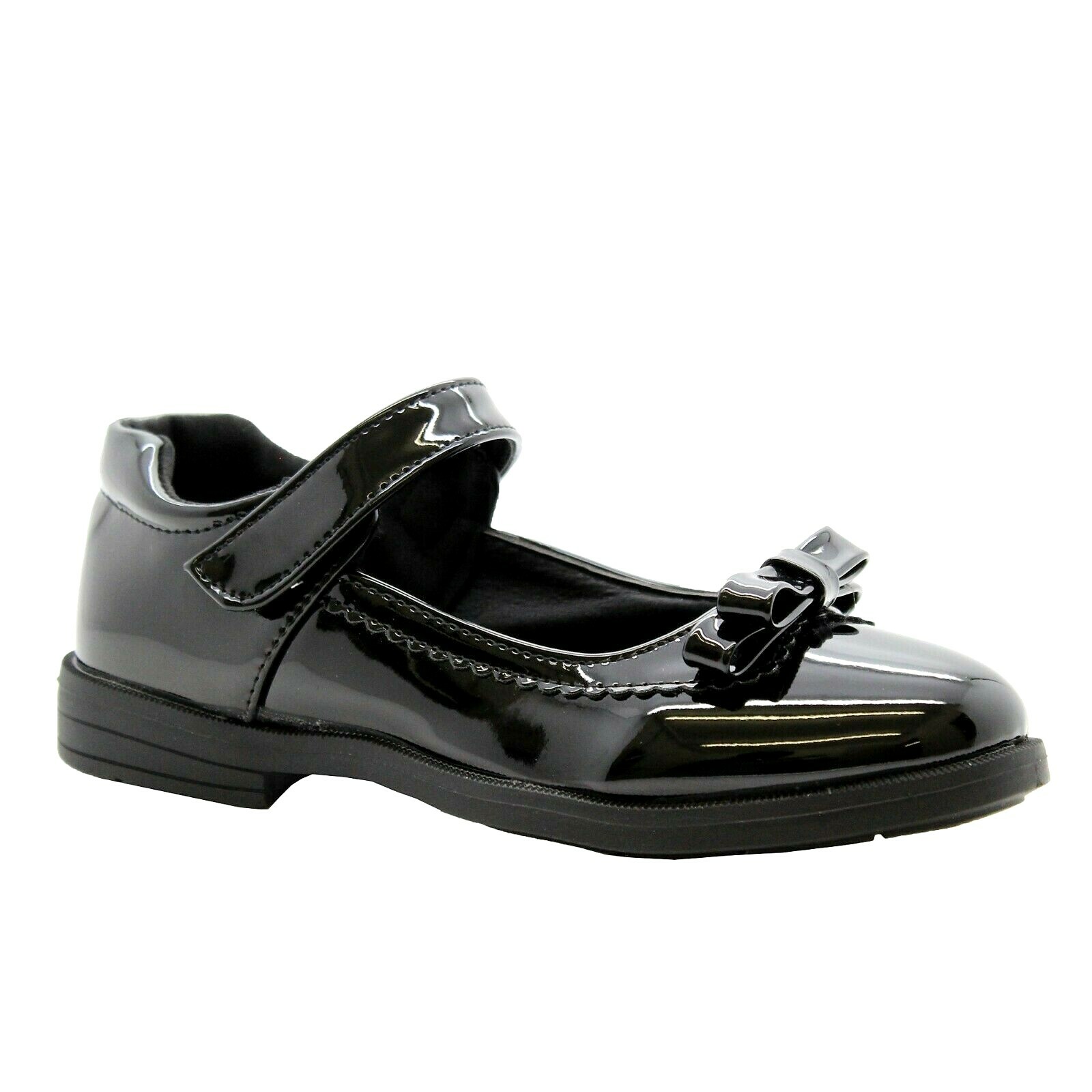 GIRLS BLACK PATENT SCHOOL SHOES KIDS BOW STRAP PARTY BALLERINA FORMAL ...