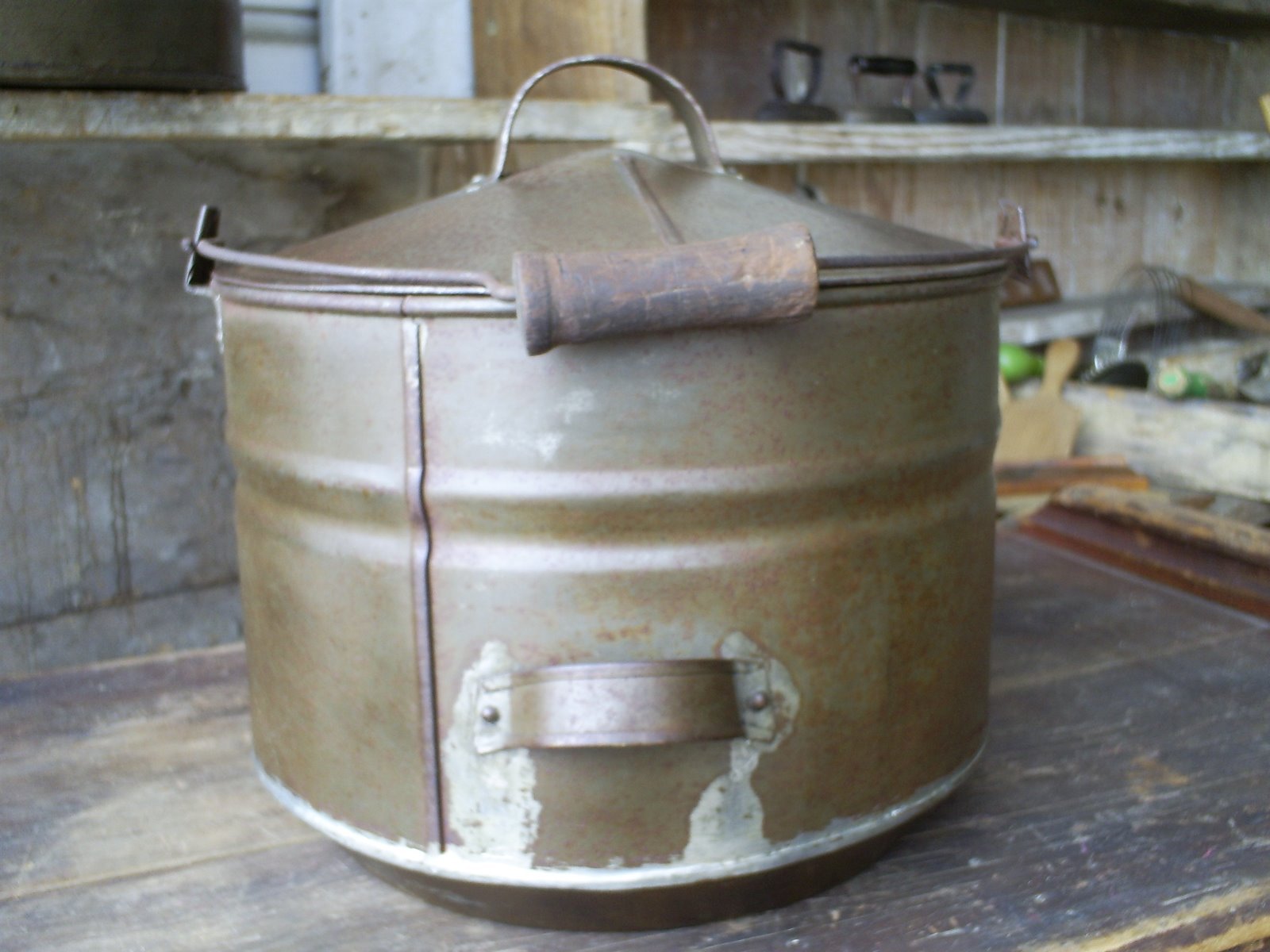 Antique Tinware Large Water Pot Coffee Pot Camp Stove Bail Handle | eBay