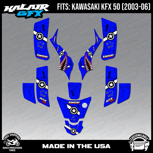 Graphics Kit for Kawasaki ATV KFX50 (2003-2006) Predator - BLUE | eBay