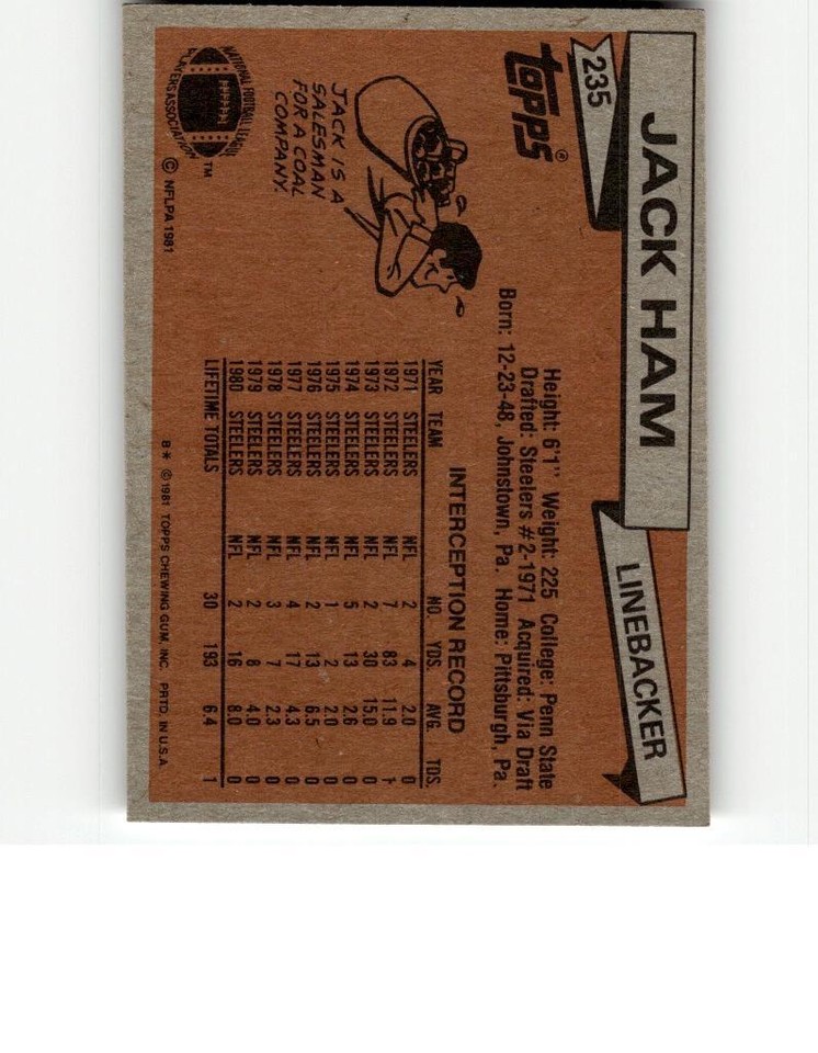 JACK HAM CARD #235 B1R2S103P72 FREE SHIPPING | eBay