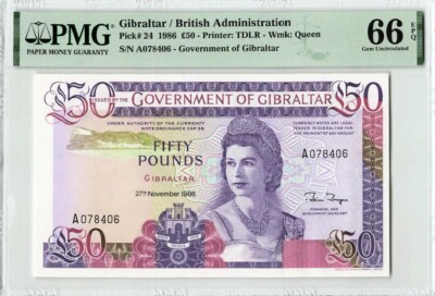 Gibraltar 1986 50 Pounds P-24 PMG Gem UNC 66 EPQ | eBay