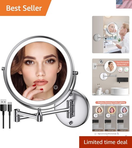 Elegant Wall-Mounted Makeup Mirror - Rechargeable with Color-Changing ...
