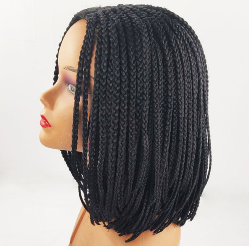 Short Black Box Braids Wigs Bob Micro Braided Wigs Synthetic None Lace ...
