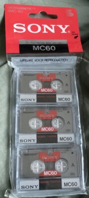 3 Pack Sony MC-60 Microcassette Blank Cassette Tape 60 Min Tape Each ...