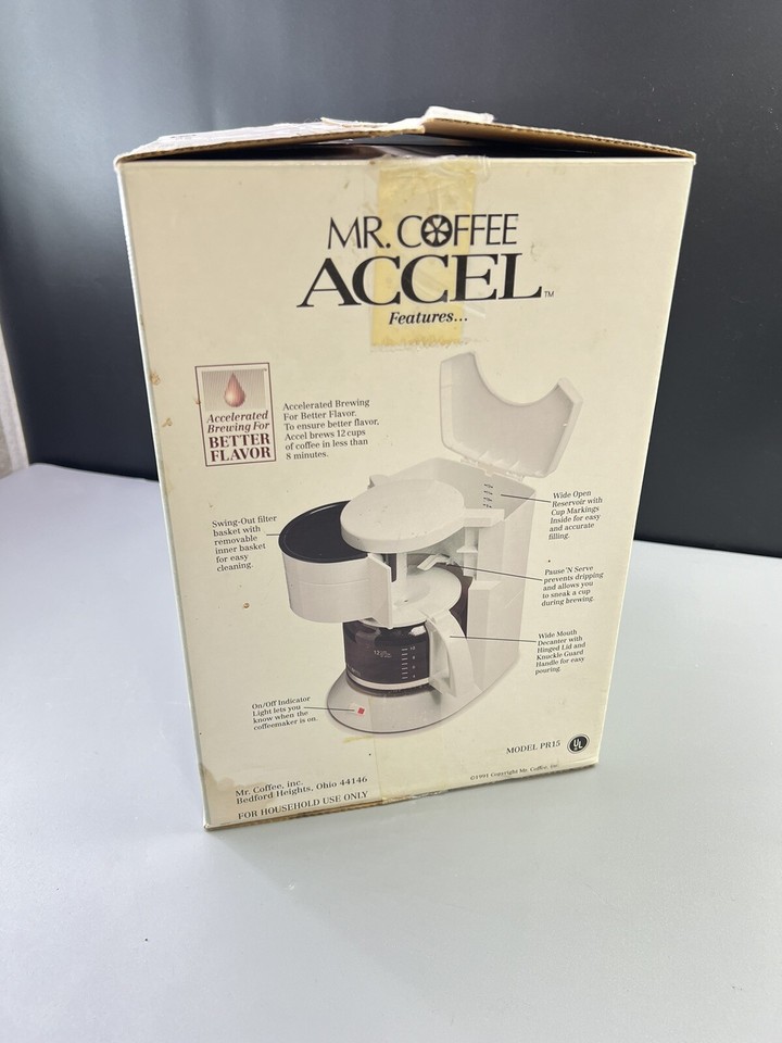 Vtg Mr Coffee Accel 12 Cup Drip Coffe Maker 1992 White PR15 New In Box ...