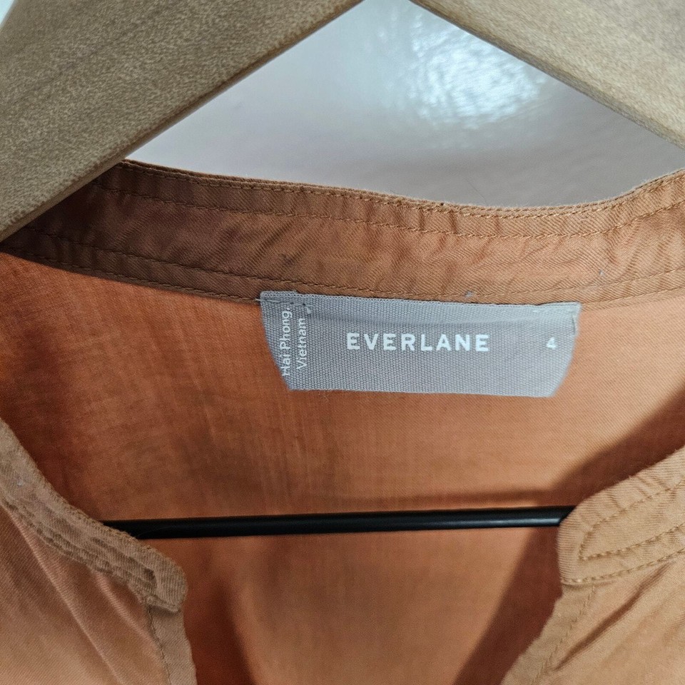 Everlane The Silky Cotton Split Neck Top Blouse 4 Rust Terra Cotta Boxy ...