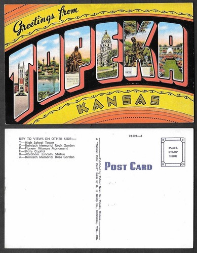 Old Kansas Postcard - Greetings From Topeka - Large Letter | eBay
