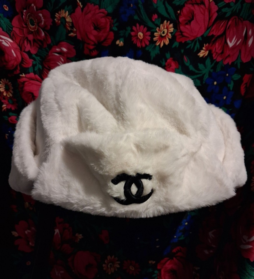 Chanel Coco Neige Chapka In Ecru & Black Shearling Winter Hat | eBay