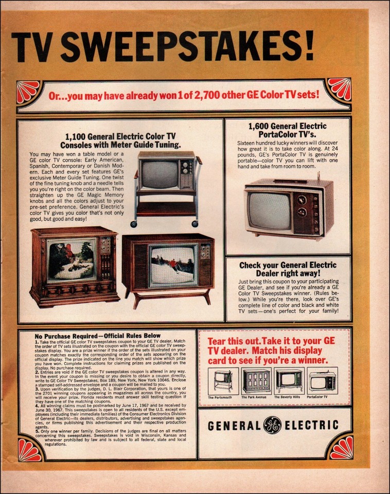 1967 Vintage ad for General Electric retro Television Fashion 2-pgs 09 ...