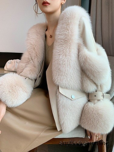 Winter Luxury Women Real Fox Fur Coat Sheepskin Leather Jacket Overcoat ...