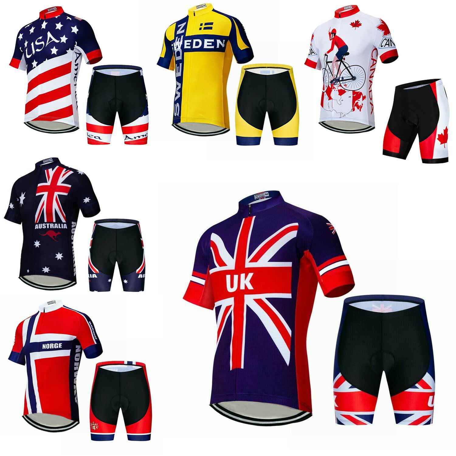 Men's Cycling Team Kit Short Sleeve Cycle Jersey and Shorts Paded Set S ...