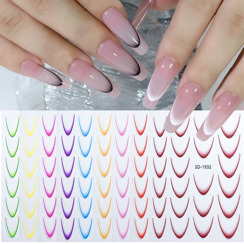 3D Gradient Nail Stickers French Line Design French Romance Gradient ...