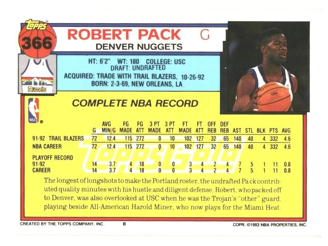 1992-93 Topps - Gold #366 Robert Pack for sale online | eBay