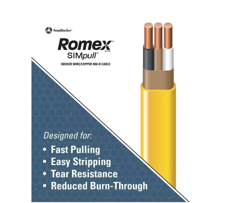 250 ft. 12/2 Solid Romex SIMpull CU NM-B W/G Wire, Yellow - Free Ship ...