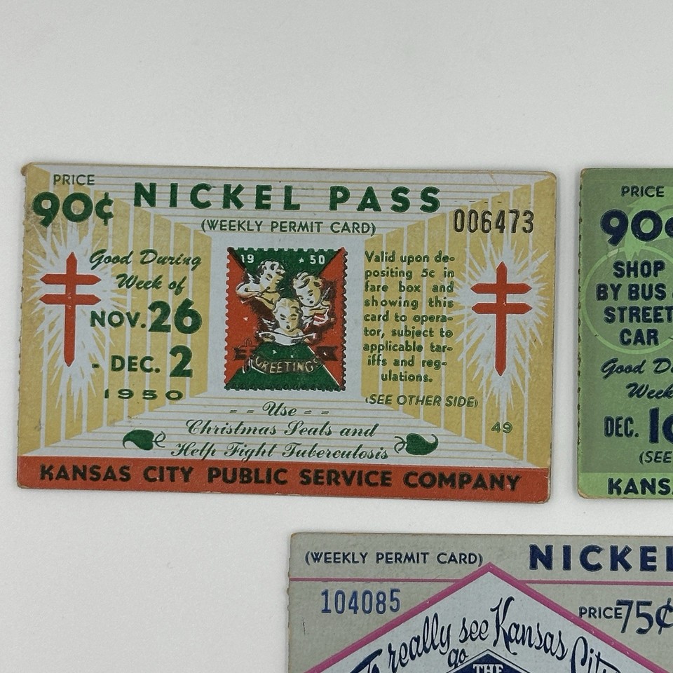 Kansas City Trolley Bus Nickel Pass 3x LOT 1950 Passes SEASONS ...