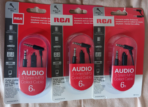 RCA Audio 3.5mm MP3 Coiled Cable Lot Built In Mic Smartphone Tablet Car ...