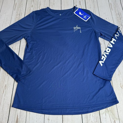 NEW Guy Harvey Logo Long Sleeve T Shirt Fishing Navy Blue Mens Medium ...