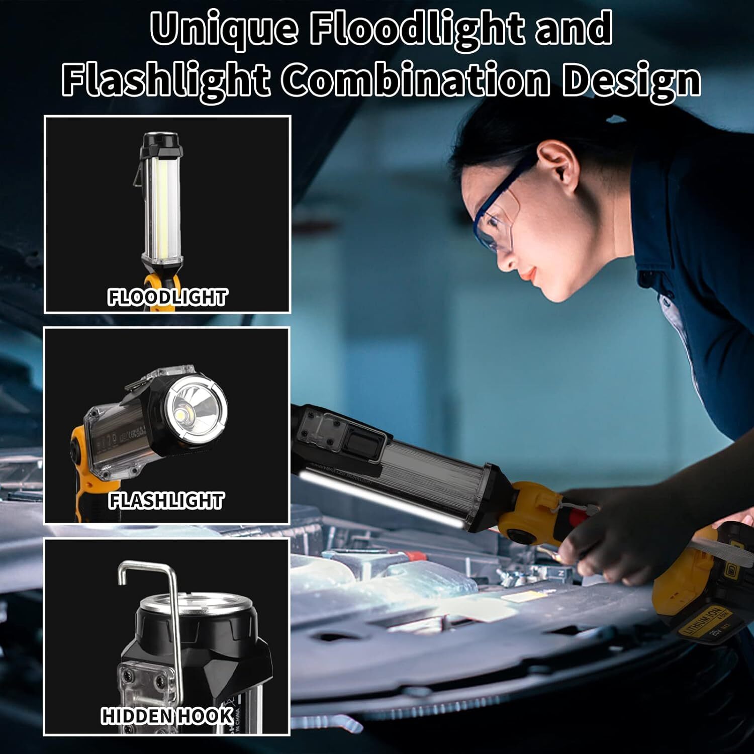 2000LM LED Work Light for Dewalt 20V Li-ion Battery 35W Flashlight for ...