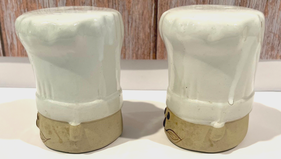Vintage Ceramic Hat Chef Head w/Mustache Large Salt & Pepper Shaker Set ...