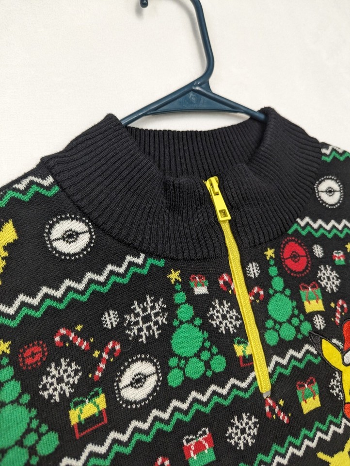 Pokemon Pikachu Sweater Size Large All Over Print 2019 1/4 Zip Pullover ...