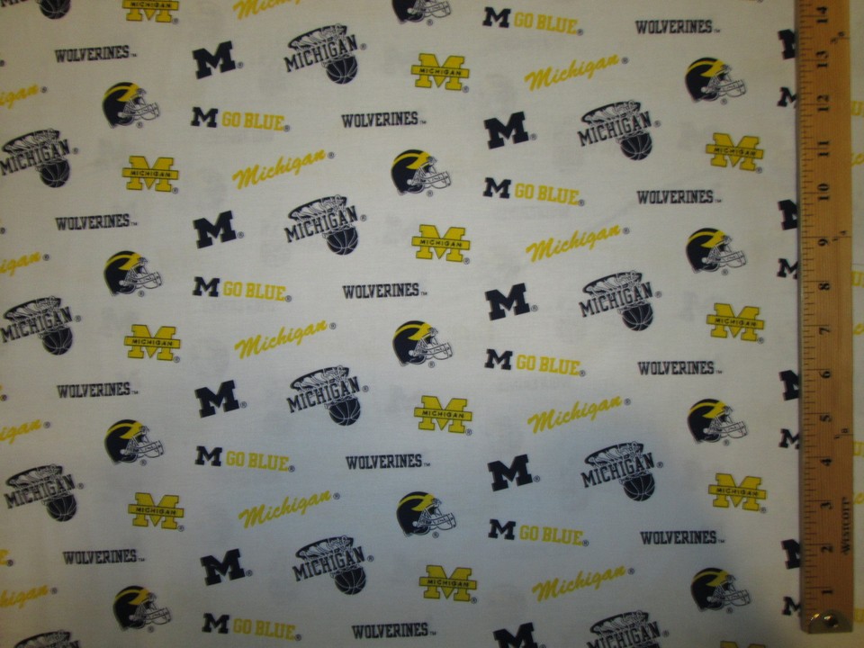 UNIVERSITY OF MICHIGAN U of M WOLVERINES LICENSED COTTON FABRIC BTHY | eBay
