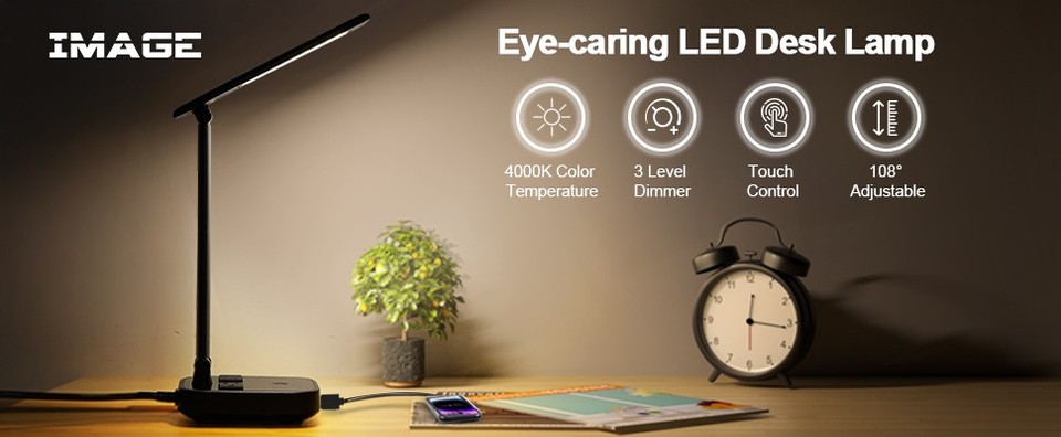 38 LED Desk Lamp 3 Level Brightness Lights Touch Dimmer Control Eye ...