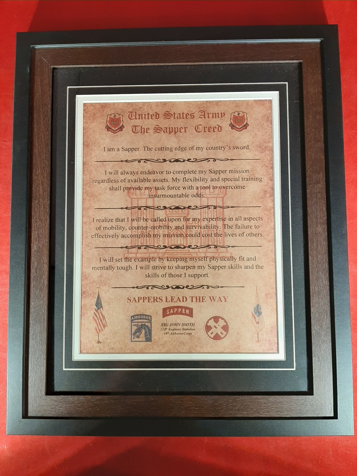 MC-BEST: Army Sapper Creed FRAMED MATTED PERSONALIZED | eBay