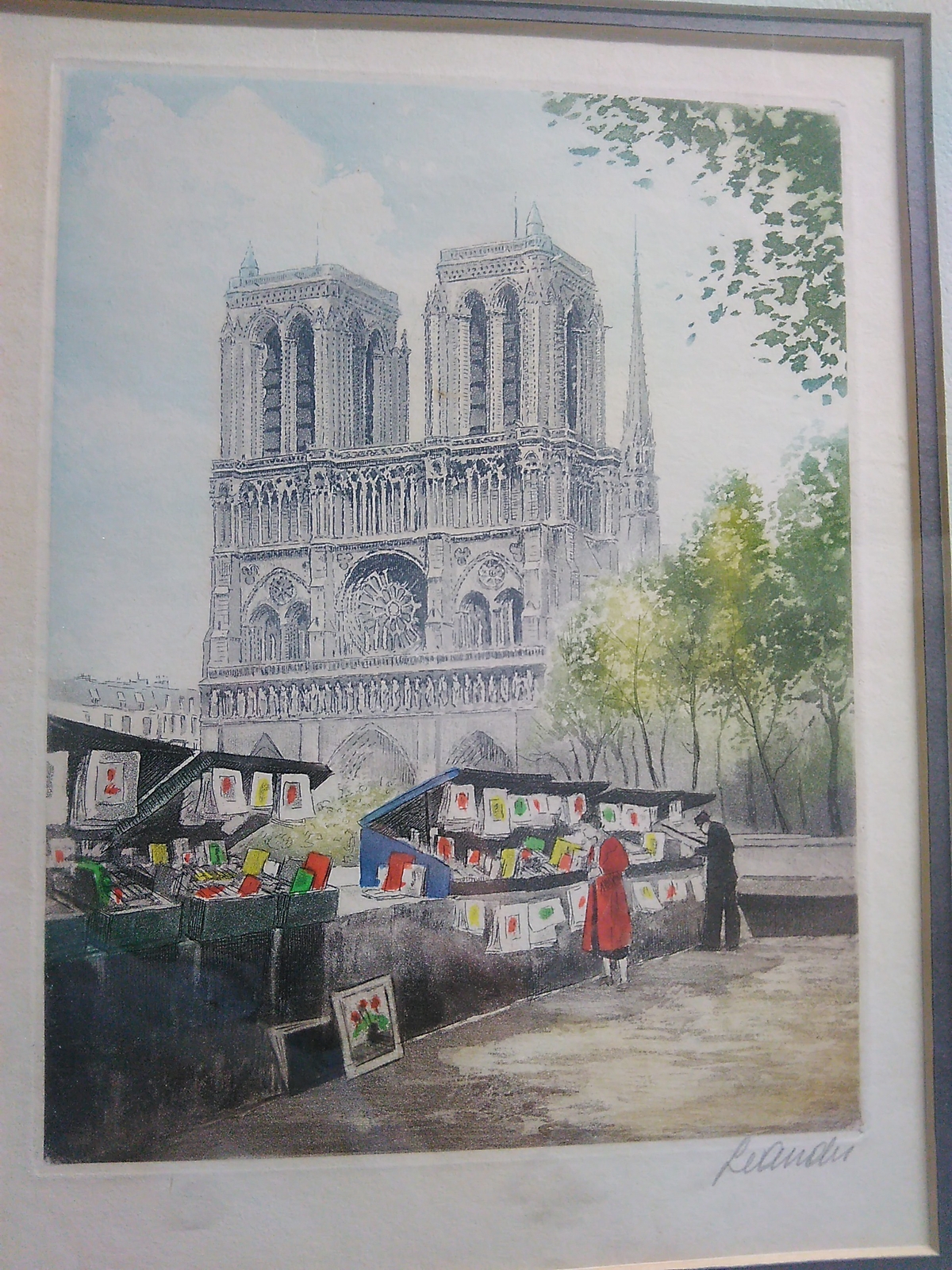 Signed Leandri Notre Dame Hand Coloured Painting Art Drawing/Etching ...