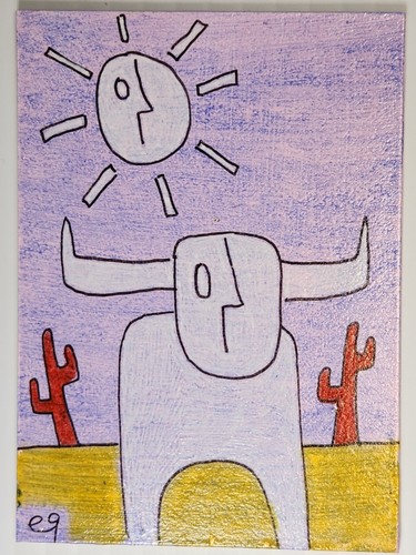 e9Art ACEO bull, cacti, sun outsider art brut naive | eBay