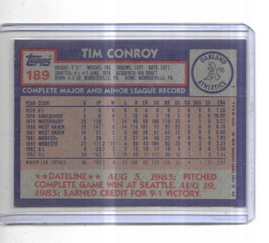 1984 Topps #189 Tim Conroy Oakland Athletics | eBay