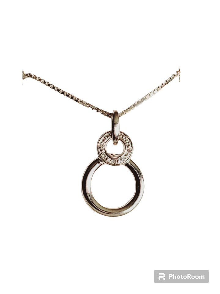 BENTELLI Sterling Silver Pendant with Diamonds and 18" Box Chain ...