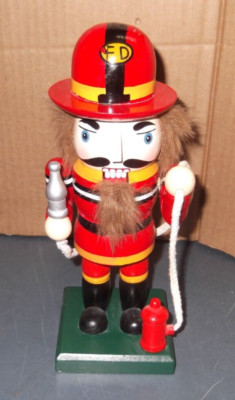 WOODEN FIREMAN NUTCRACKER HOLIDAY ORNAMENT 9'' TALL | eBay