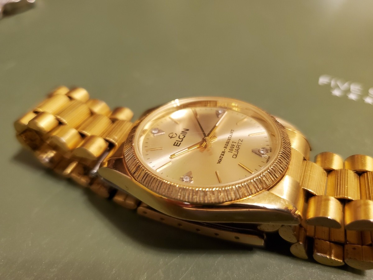 VTG Elgin Gold Plated Quartz Watch Diamond FC8 04 012 2035 VTG Elgin Gold Plated Quartz Watch Diamond FC8 04 012 2035