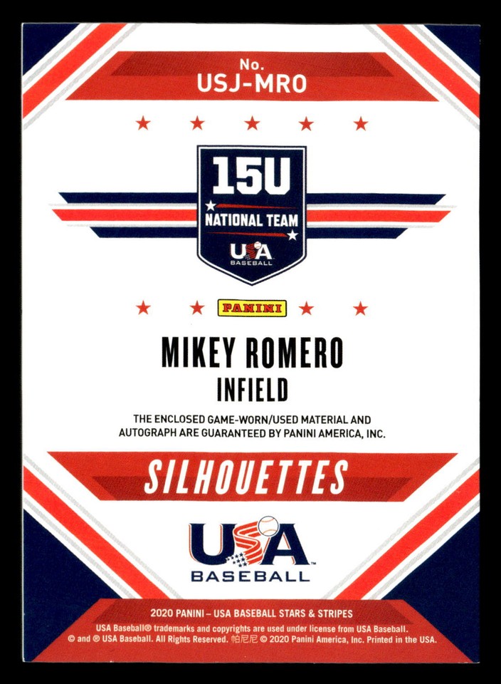 2020 USA Baseball Stars & Stripes #USJ-MRO Mikey Romero Silho. Sig Jers ...
