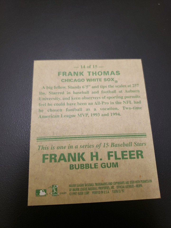 FRANK THOMAS 1997 Fleer Frank H. Fleer Bubble Gum Card #14 of 15 *2127 ...