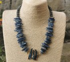 Raw Blue Kyanite with Grey Larvikite Beads 18K GoldPlt Artisan Handmade ...
