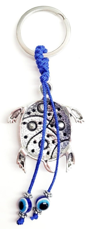 Lucky Turtle Key Chain Hanging Ring Feng Shui Blue Evil Eye Protection ...