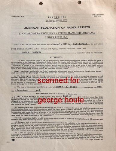 BRIAN DONLEVY - - SIGNED - AFTRA - KURT FRINGS - BRIGHAM YOUNG -AA NOM ...