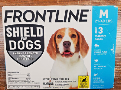 FRONTLINE SHIELD for Dogs (M size ) 21 - 40 LBS. 3 Monthly Doses EPA ...
