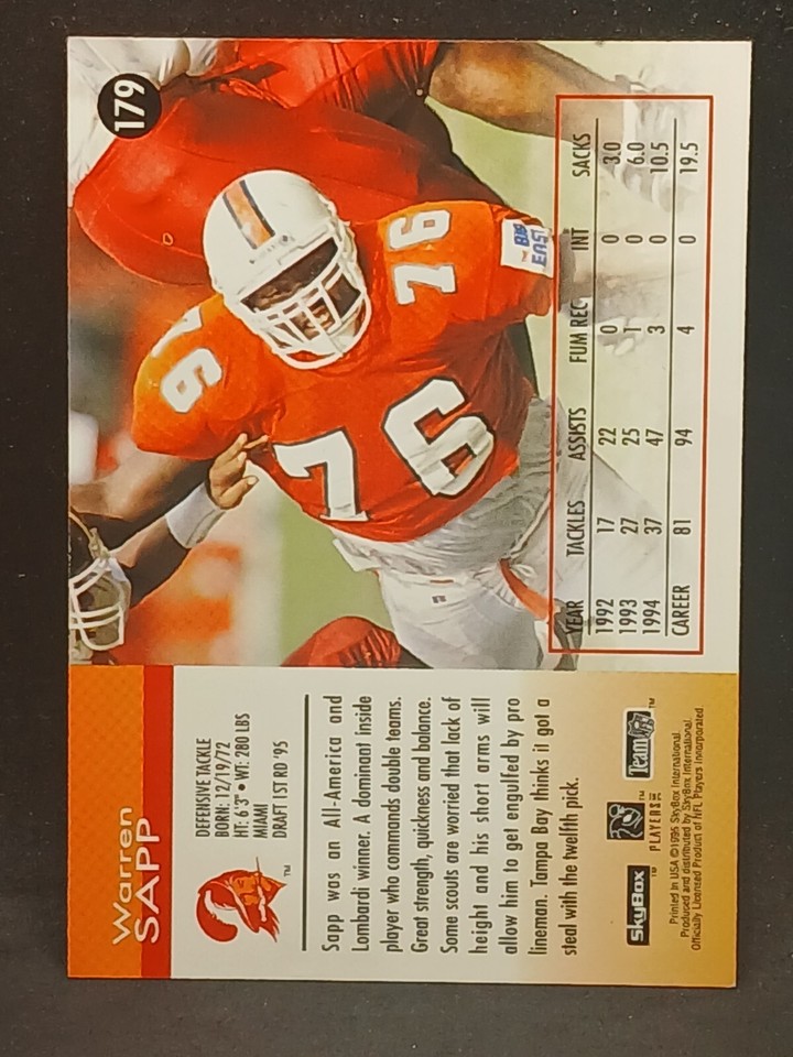 1996 SkyBox - Warren Sapp #179 - Rookie Card (RC) | eBay
