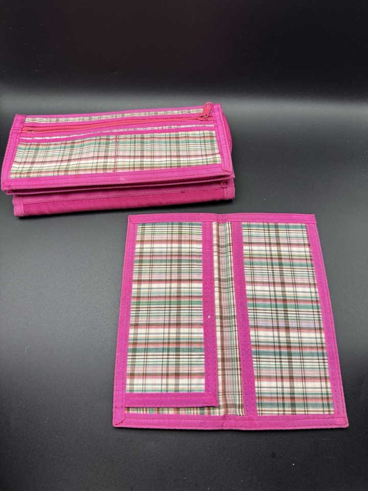 Vintage NOS MUNDI PLAID WALLET w/checkbook HOOK LOOP CLOSURE MAGENTA ...
