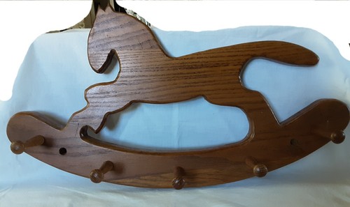 Handmade Solid Oak Rocking Horse Wall Hanger with 5 Pegs | eBay